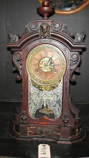 Ansonia Victorian Walnut Clock W/jenny Lind Hd 4119