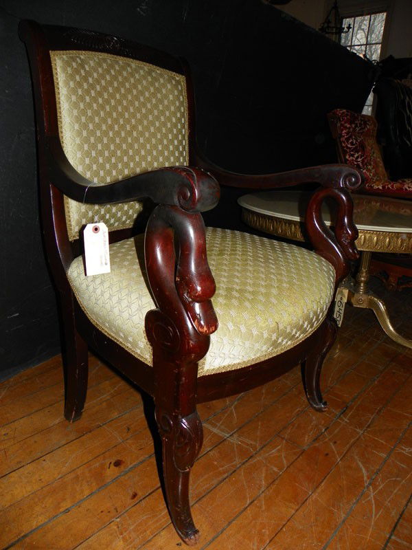 30: MAHOGANY SWAN CARVED ARM CHAIR 1517