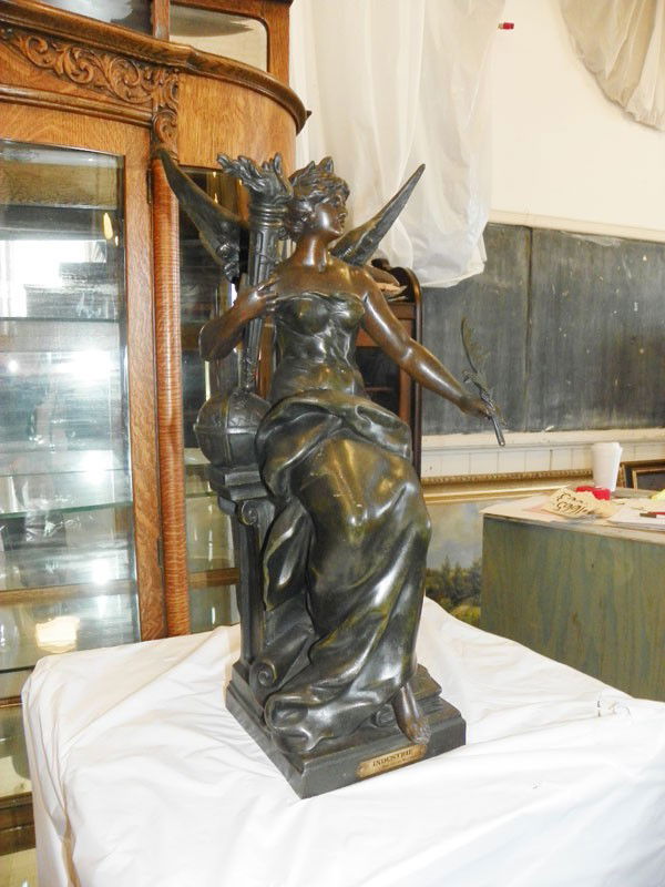 Spelter Winged Lady Statue W/ Globe & Torch 1610