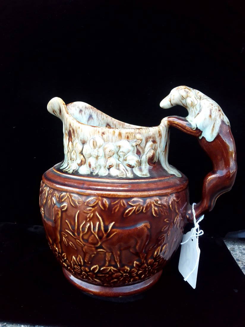 Awesome Harker Rockingham Reproduction Pottery Pitcher With Dog Handle ...