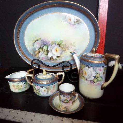 Vintage Hand Painted Nippon Tea Set With Serving Tray, Blue & White ...