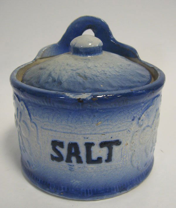 Blue And White Salt Glazed Stoneware Salt Box In