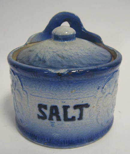 Blue And White Salt Glazed Stoneware Salt Box In