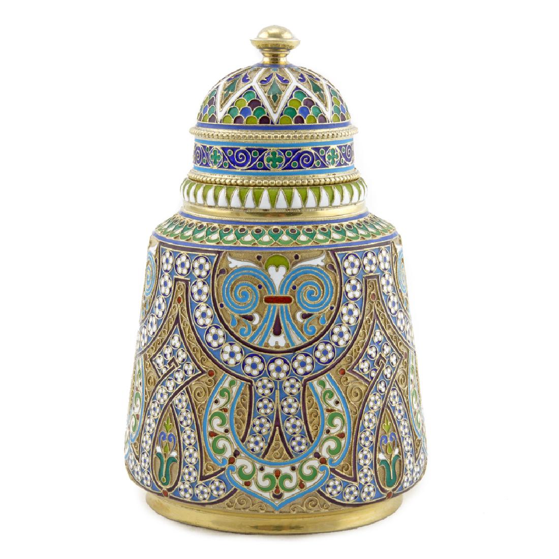 Russian Silver & Enamel Tea Caddy For Tiffany & Co.
