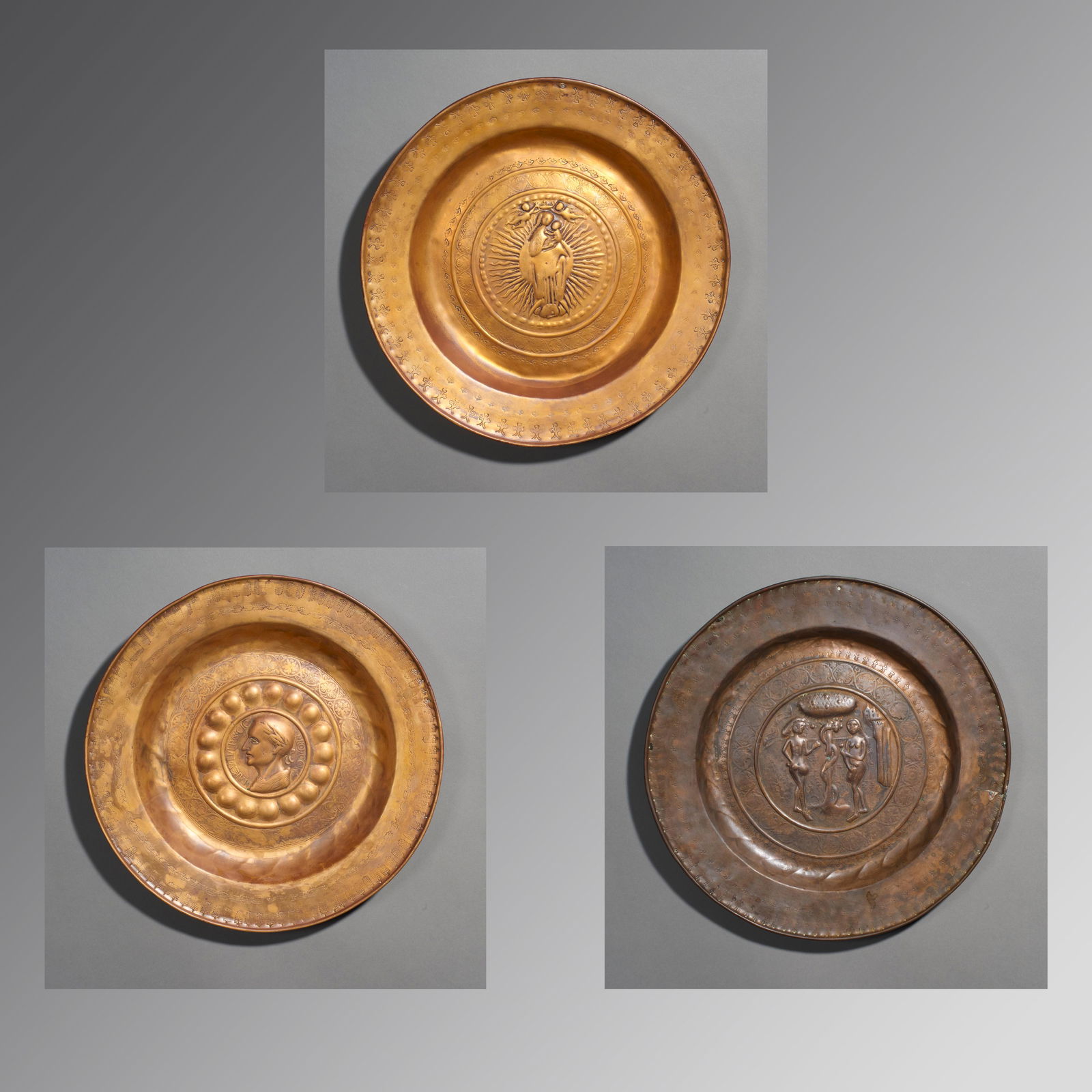 Three Antique Alms Dishes