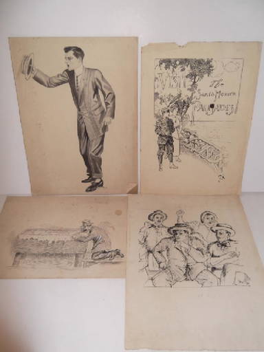 4 Original Pen & Ink Illustration Drawings