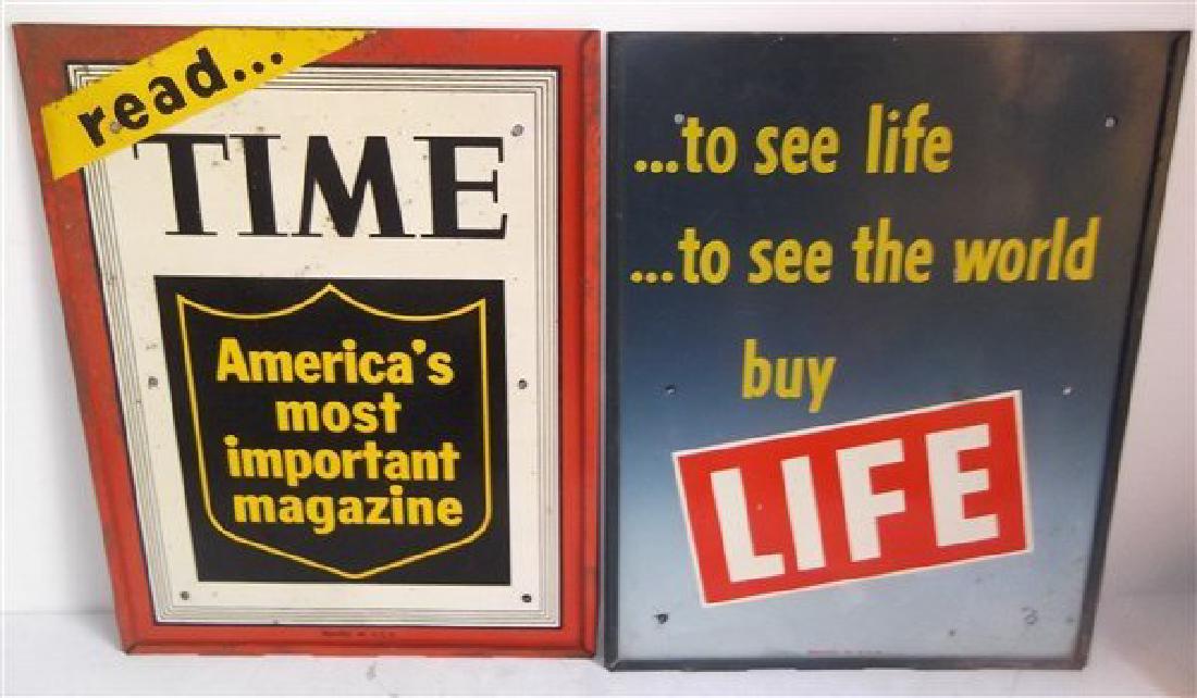 2 metal magazine store display signs