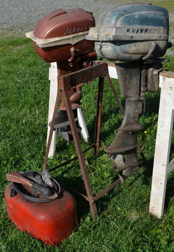 Old Johnson And Evinrude Outboard Motors, Fuel Tank And