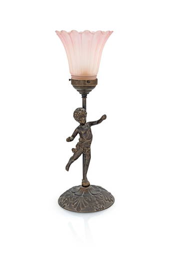 Pewter Table Lamp With Cupid