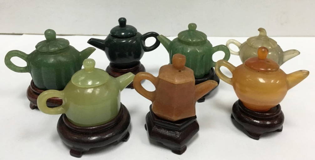 Cultural Revolution Period 7 Miniature Jade Teapots