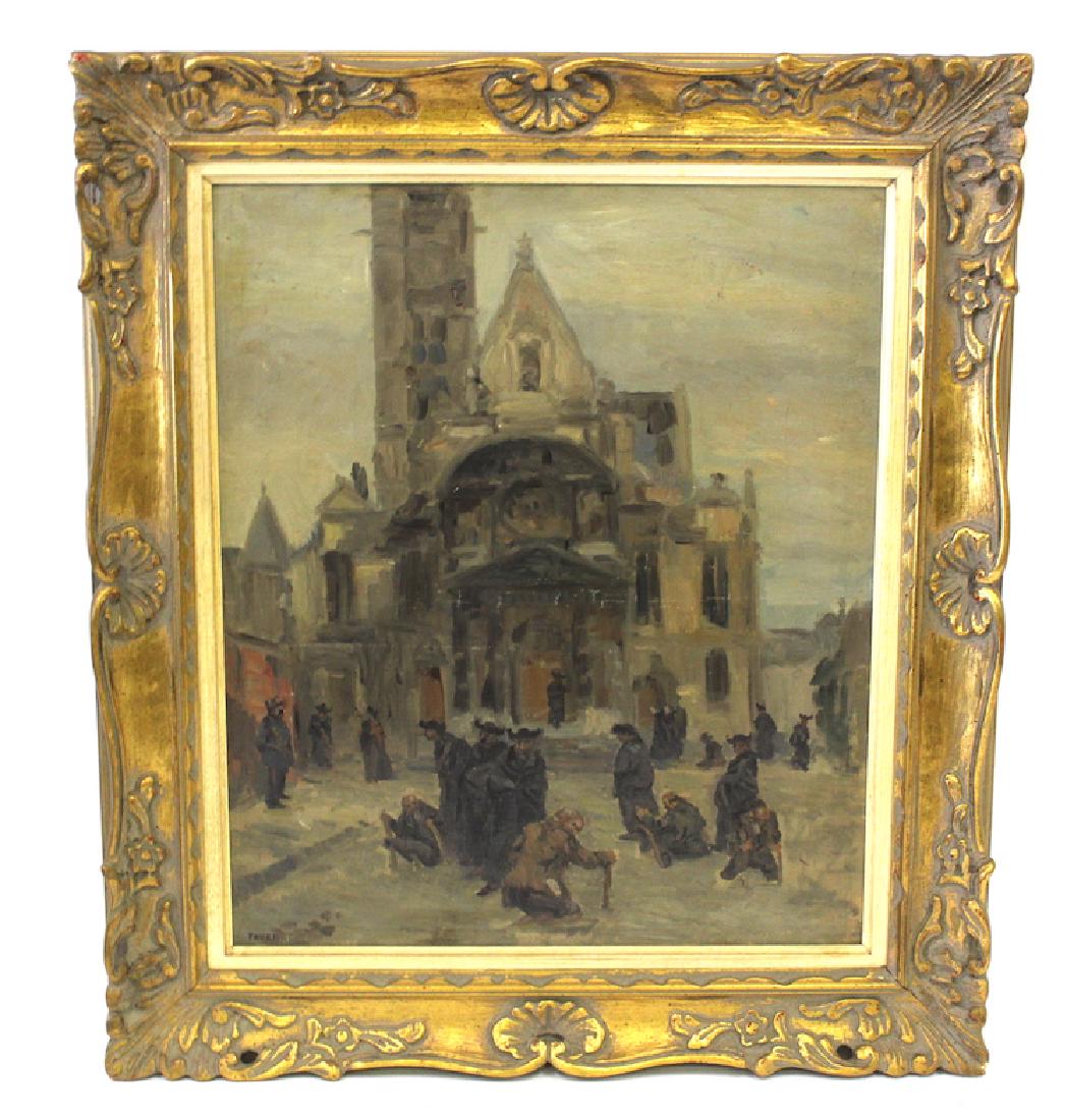 Faure. Oil. French Street Scene w/Figures. Signed.