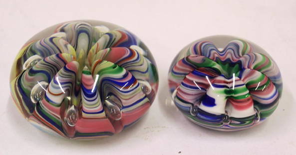 2 Artist Signed Art Glass Paperweights