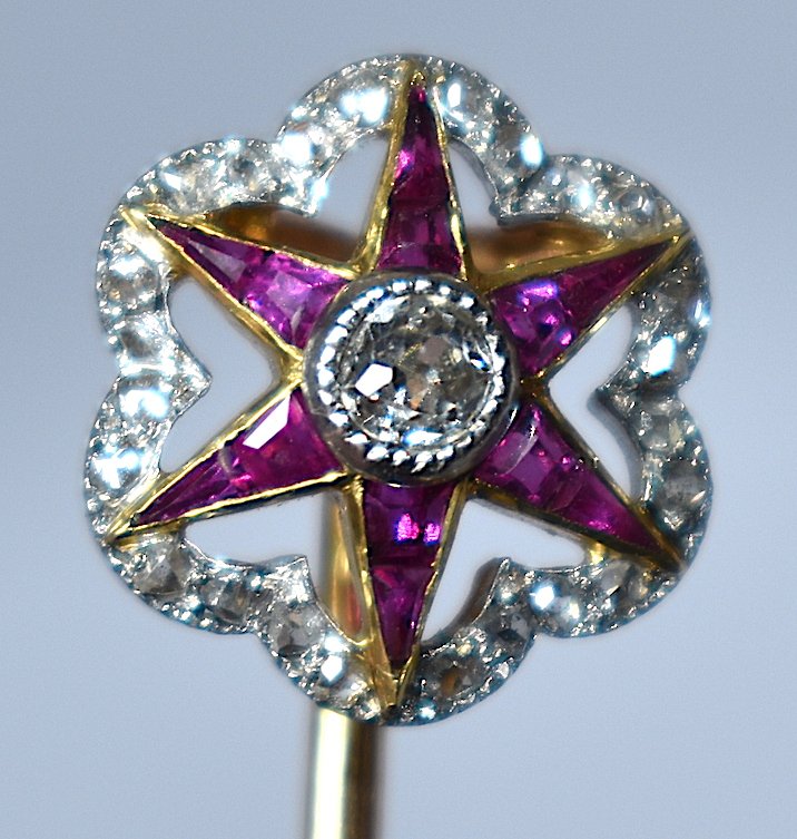 Antique 14K Gold, Ruby and Diamond Stick Pin