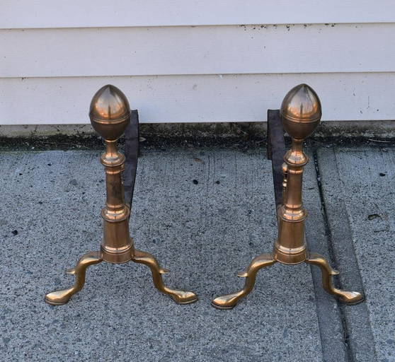 Pr. Antique Of Copper Andirons