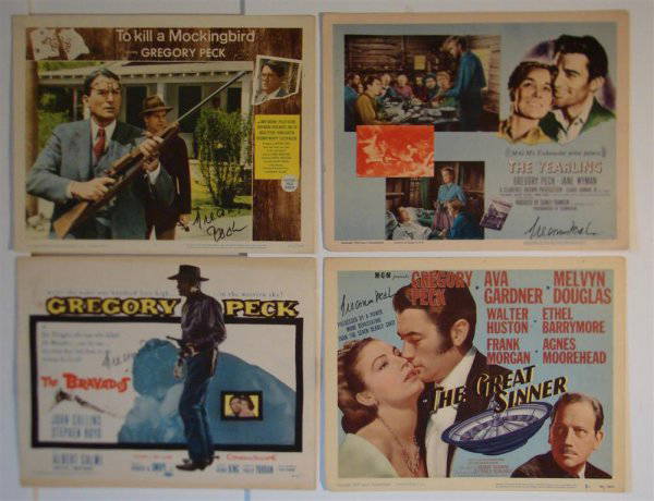 Four Signed Gregory Peck Title Cards