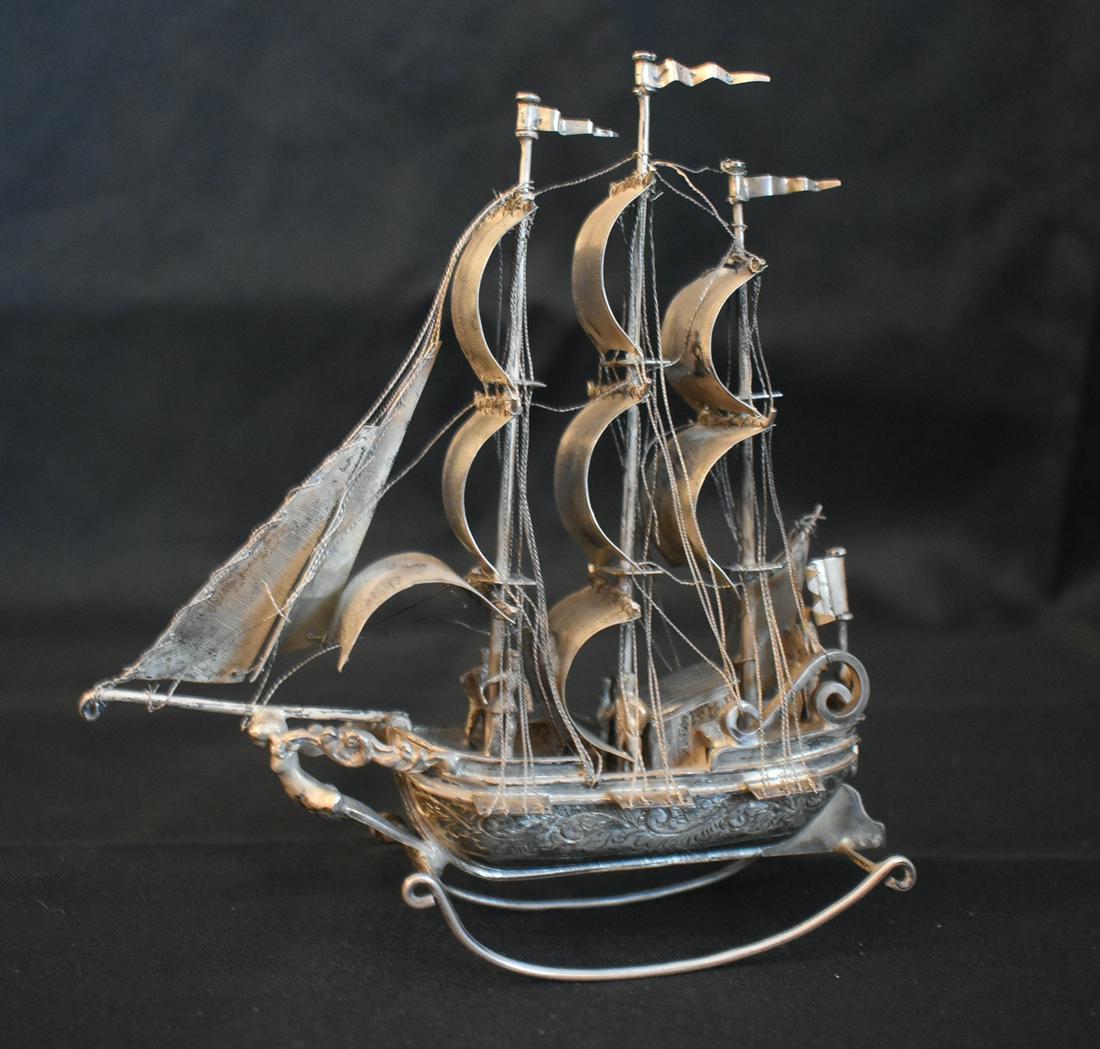 Sterling Silver Miniature Model Of Sailing Ship