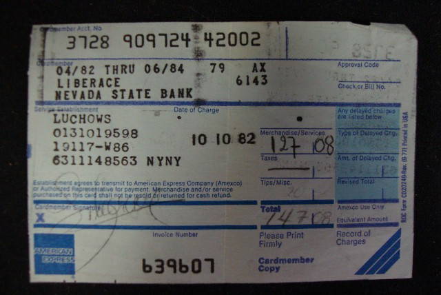 Liberace Signed American Express Receipt
