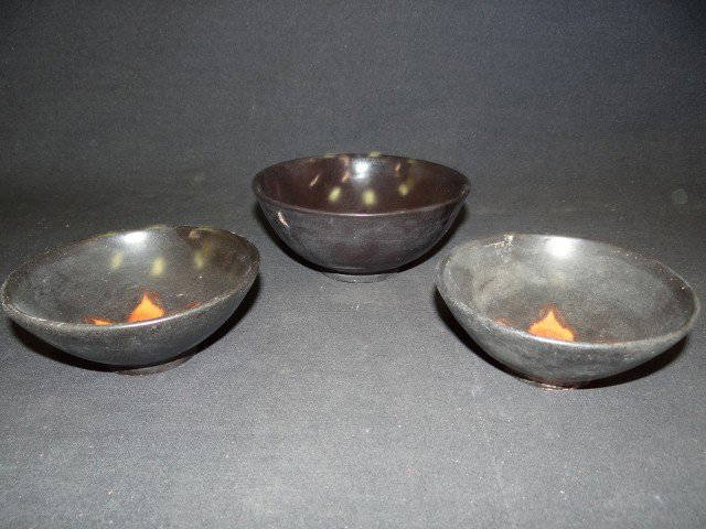 Three Chinese Black Glaze Bowls