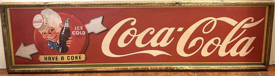 Large Coca Cola Wood Advertising Sign