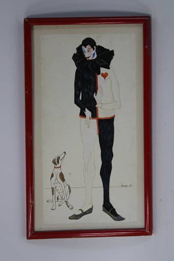 Barnes. Signed Paste. Clown With Dog