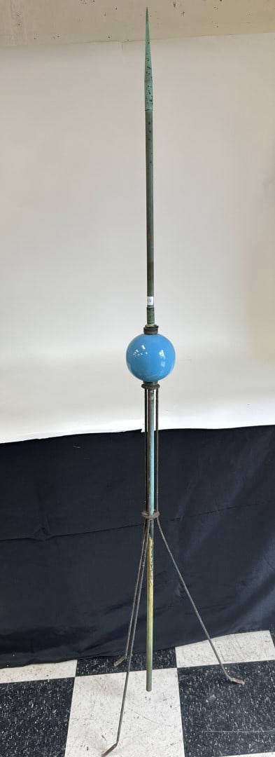 Antique Copper Blue Glass Ball Lightning Rod Auction