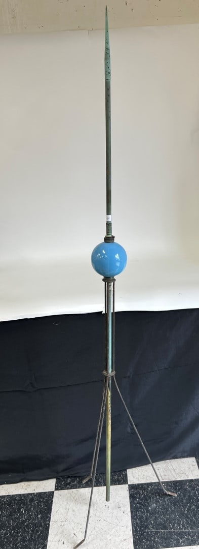Antique Copper Blue Glass Ball Lightning Rod Auction