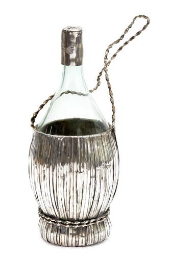 An Italian Silver Coloured Mounted Fiasco Glass Bottle