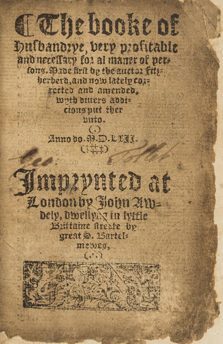 Fitzherbert (John) The booke of husbandrye, very