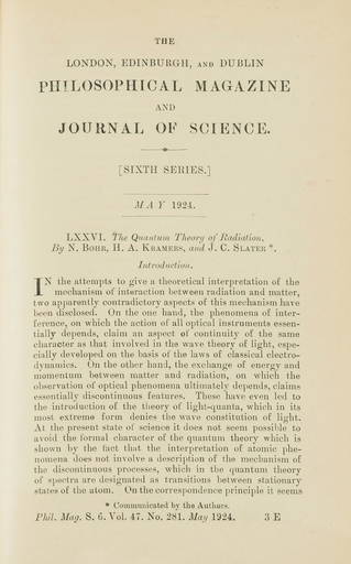 Physics. Bohr (niels) The Quantum Theory Of Radiation, First Edition ...