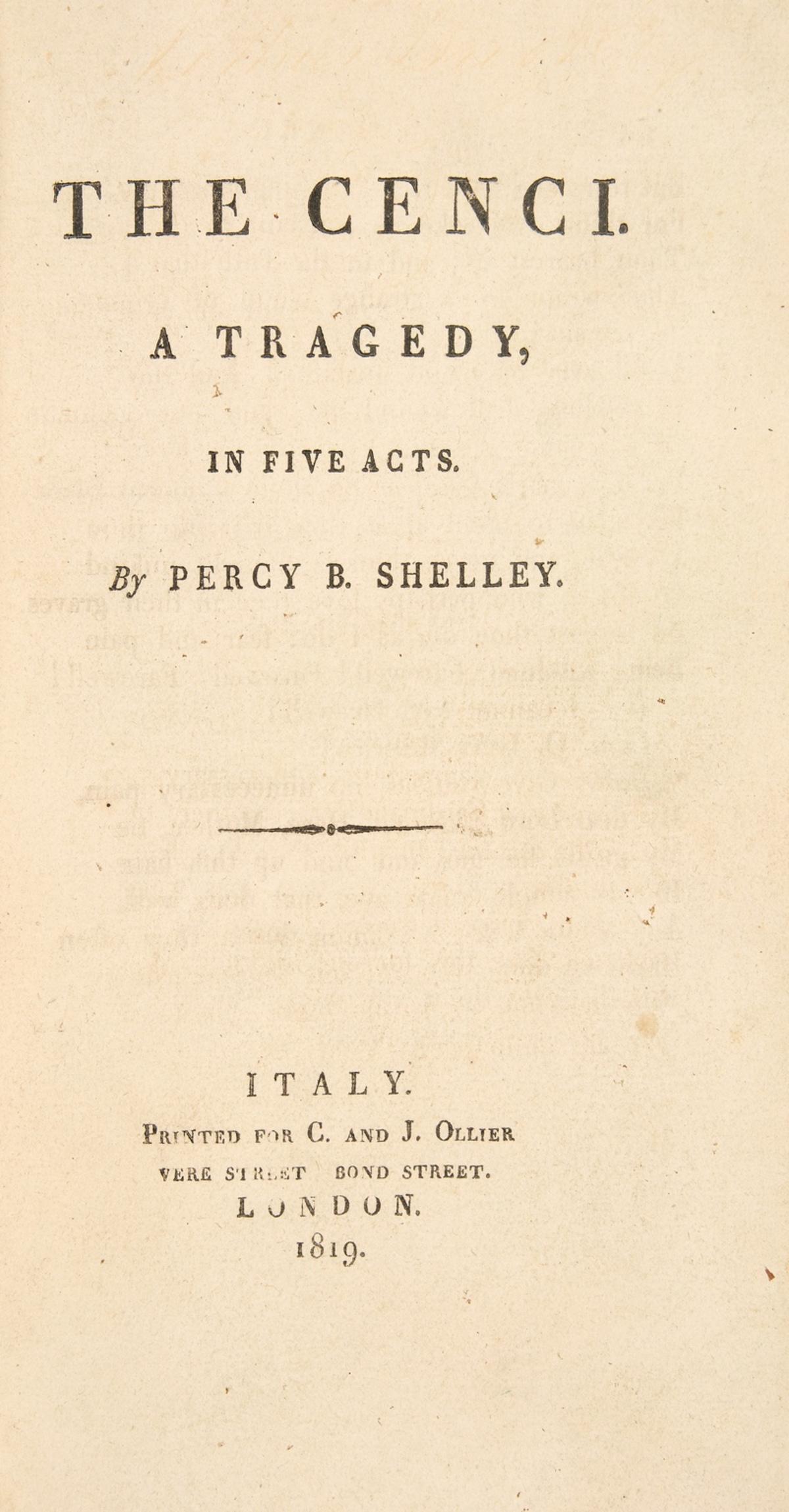 Shelley (percy Bysshe) The Cenci, First Edition, Modern Crushed Morocco ...