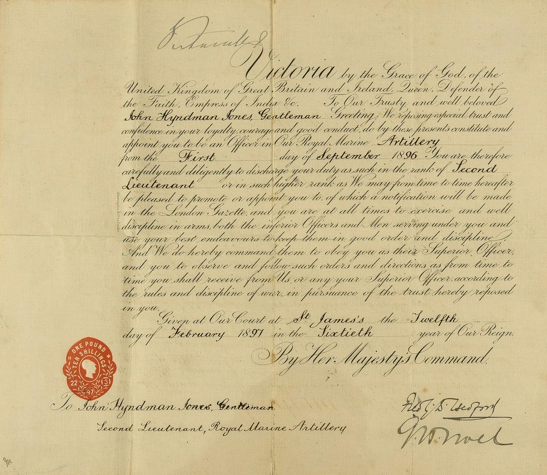 Victoria (queen) Commission Signed Appointing John Hyndman Jones A ...