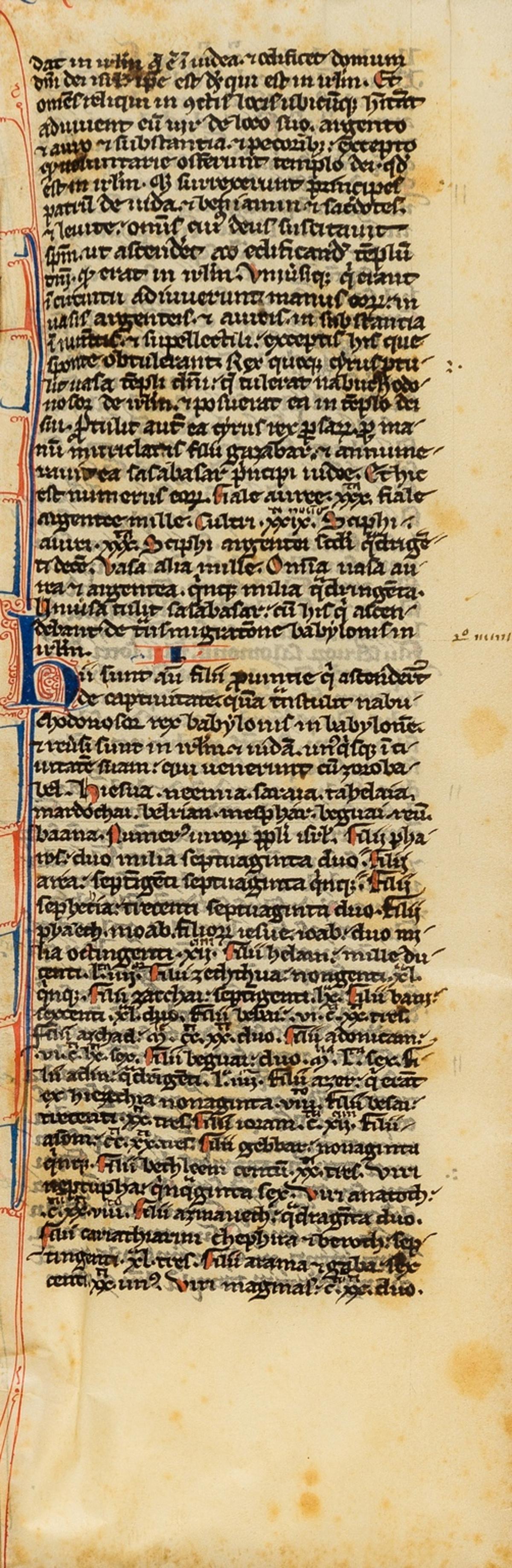 Bible, Latin. Part Of A Leaf From A Bible, Manuscript In Latin, On ...