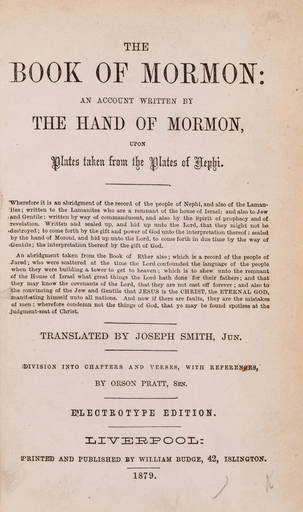 Mormonism.- Smith (Joseph, translator) Book of Mormon: An Account ...