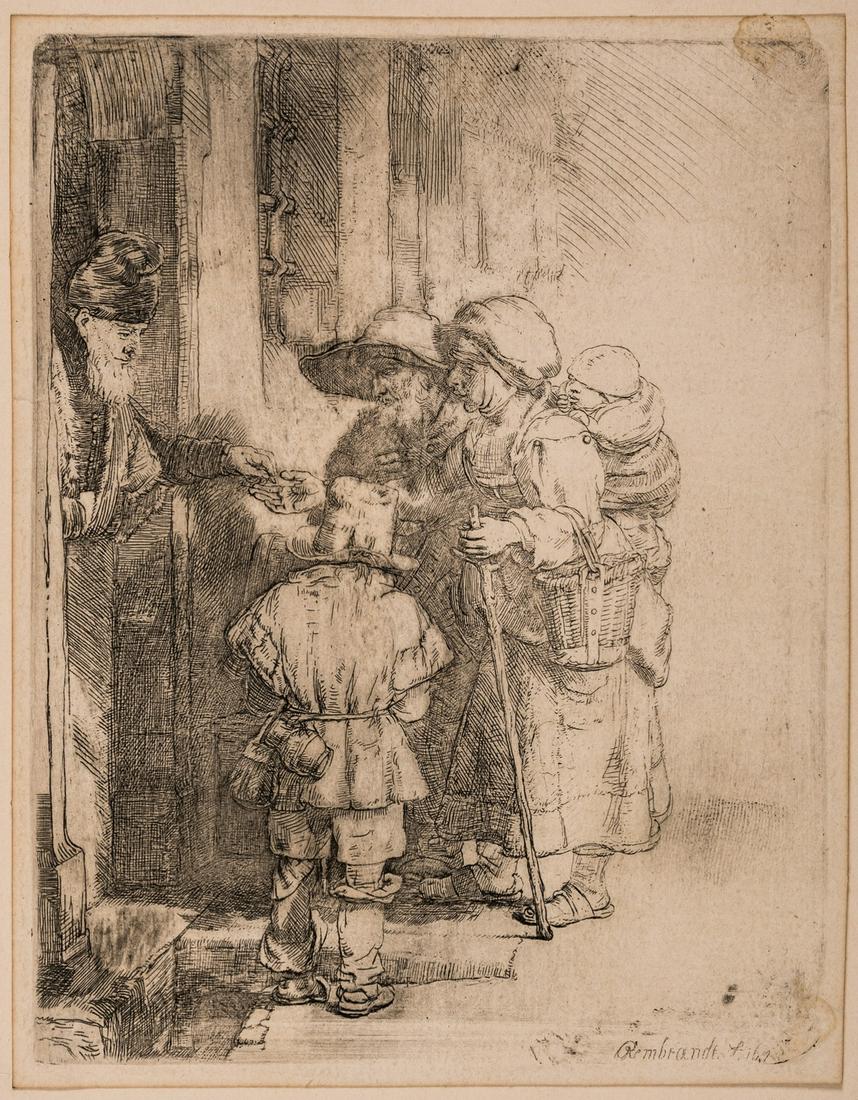 Rembrandt van Rijn (1606-1669) A Blind Hurdy-Gurdy Player and Family ...