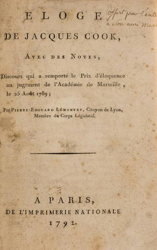Cook (capt. James). Lémontey (pierre Edouard) Eloge De Jacques Cook ...