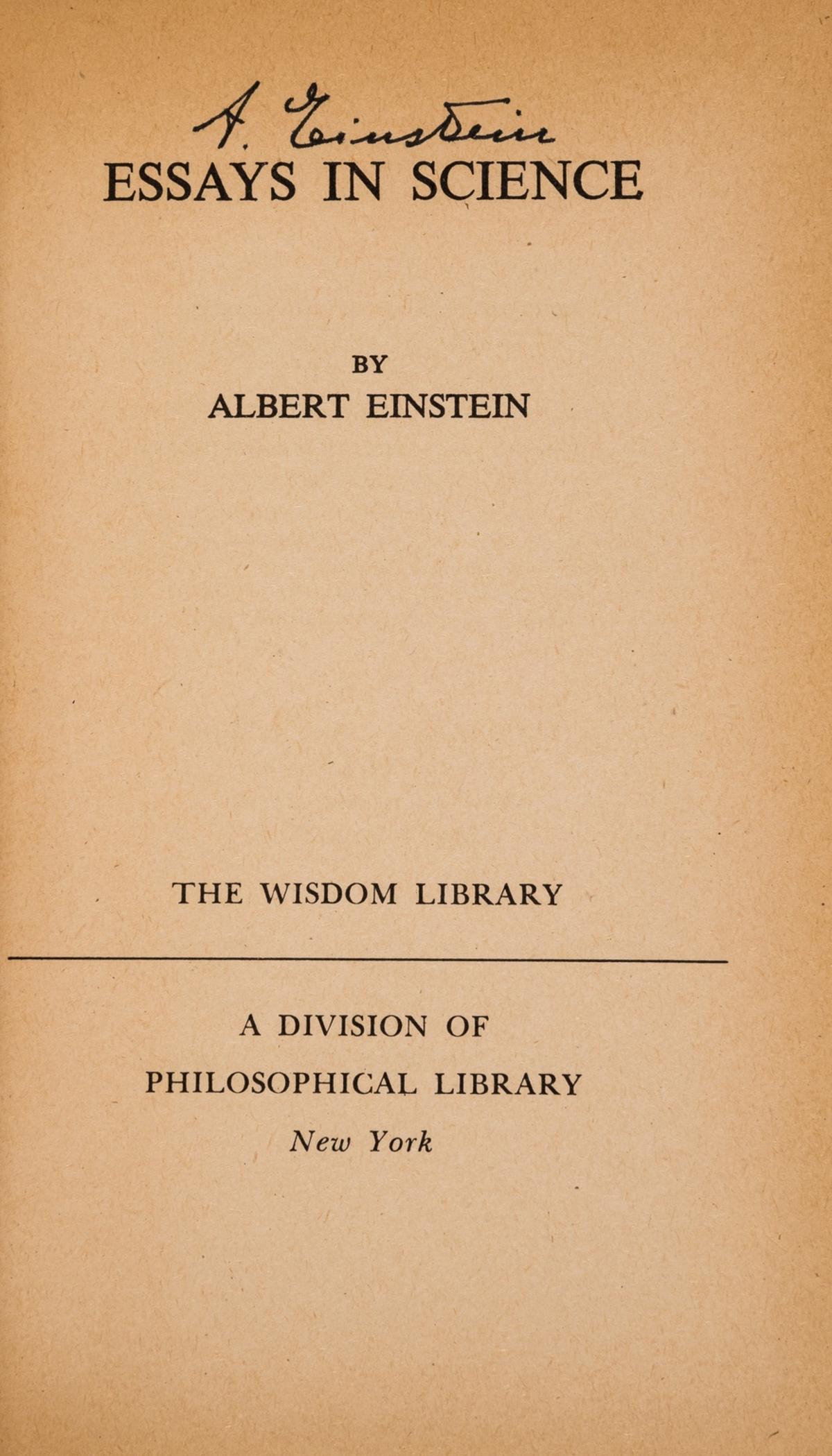 Physics.- Einstein (Albert) Essays in Science, abridged edition, signed ...