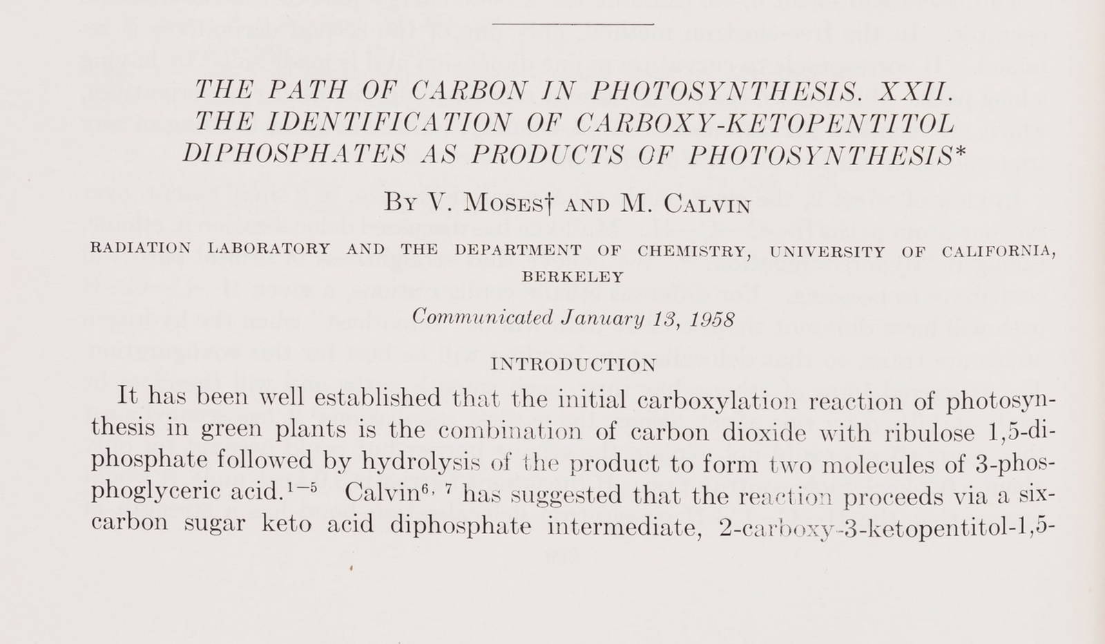 Photosynthesis.- Calvin (melvin) [a Group Of C.15 Papers By Calvin], 12 ...