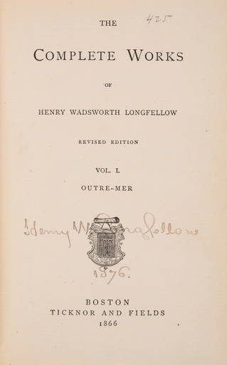 Longfellow (henry Wadsworth) The Complete Works, 3 Vol., Signed By ...