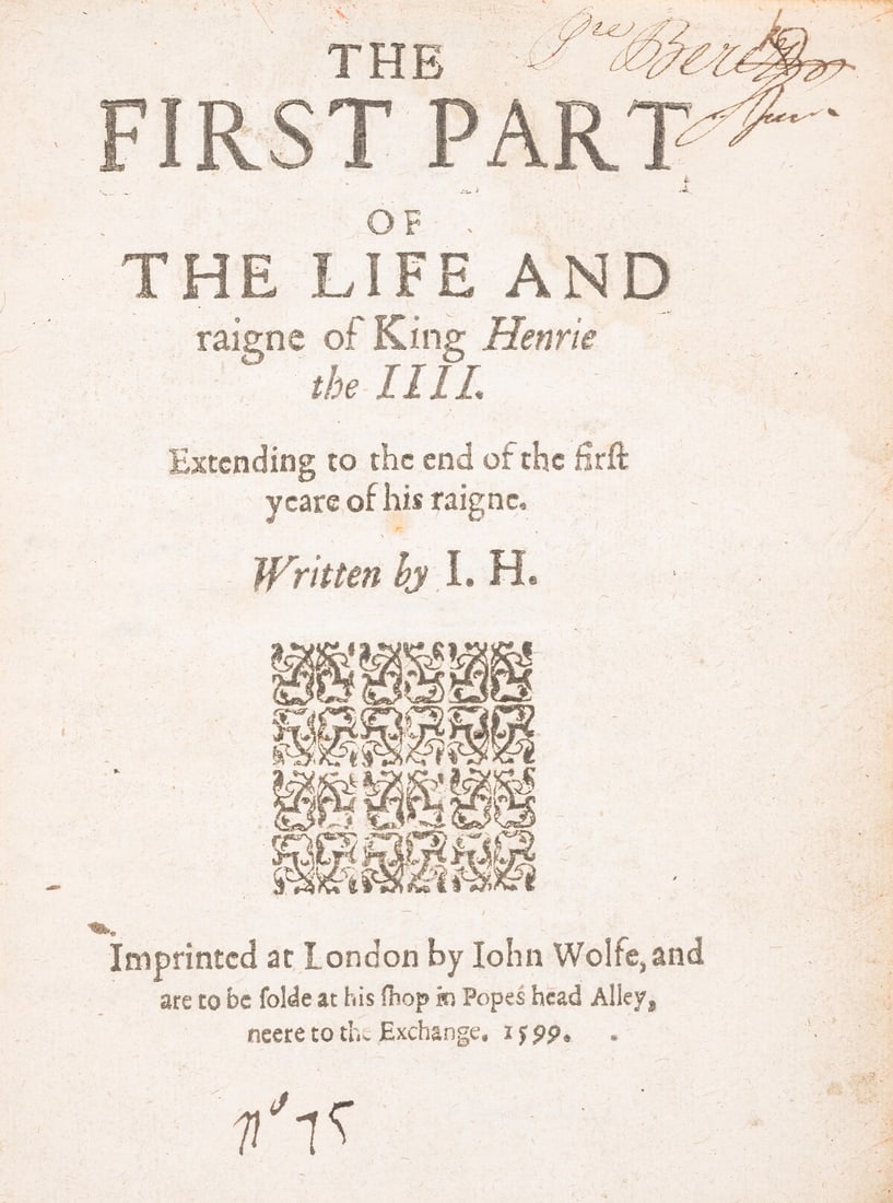 Hayward (sir John) The First Part Of The Life And Raigne Of King Henrie ...