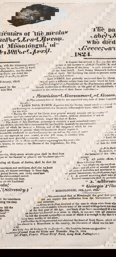 Broadside Announcing The Death Of Byron. The Particulars Of The ...