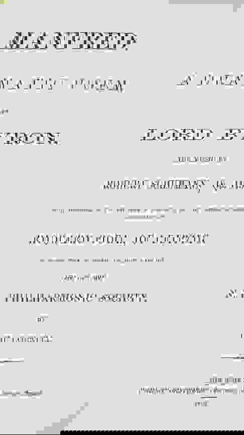 Byroniana.- Cornell (j.h.), Translator. Manfred: A Dramatic Poem By ...