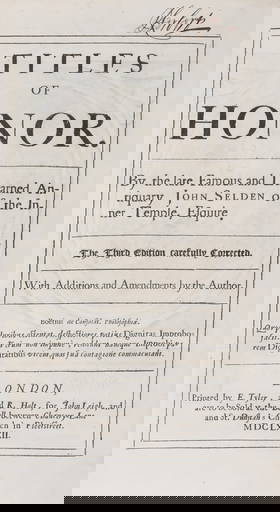 Selden (john) Titles Of Honor, Third Edition, E. Tyler And R. Holt, For ...