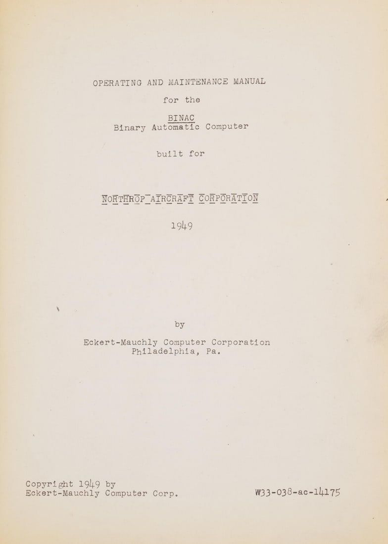 Computing.- Operating And Maintenance Manual For The Binac Binary ...