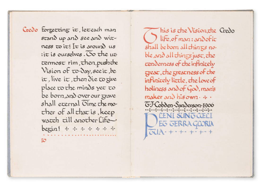 Doves Press.- Cobden-sanderson (t.j.) Credo, Calligraphic Manuscript In ...