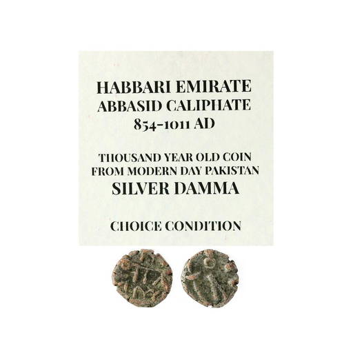 854 1011 A.d. Habbari Emirate Abbasid Caliphate Silver Damma Coin