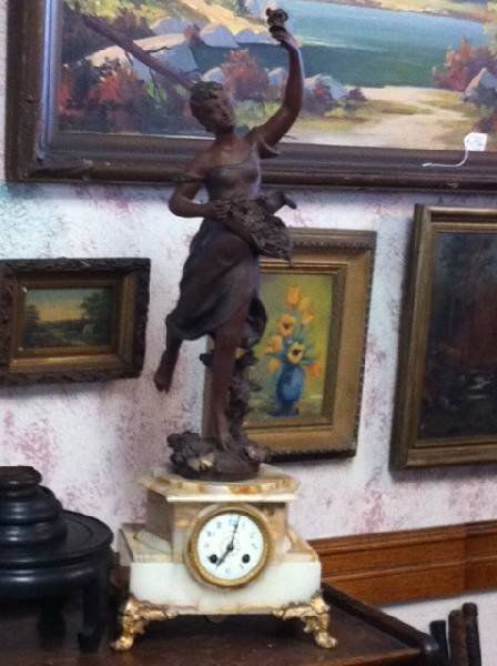 Antique French Statue Clock in Marble Base - Sold As Is