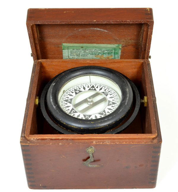 Early Floating Compass In Wooden Box w/Latches
