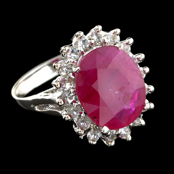 App: 6k 4ct Ruby & Topaz Plat Over Sterl Silver Ring