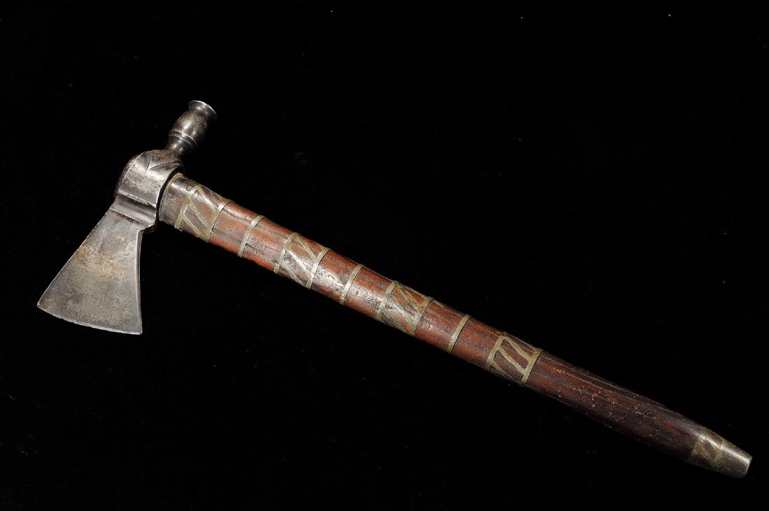 Early Tomahawk Pipe, with pewter inlay, Very Nice,