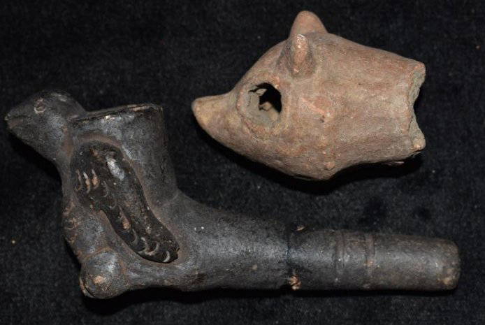 One Reproduction Pipe And One Pre Columbian Pottery